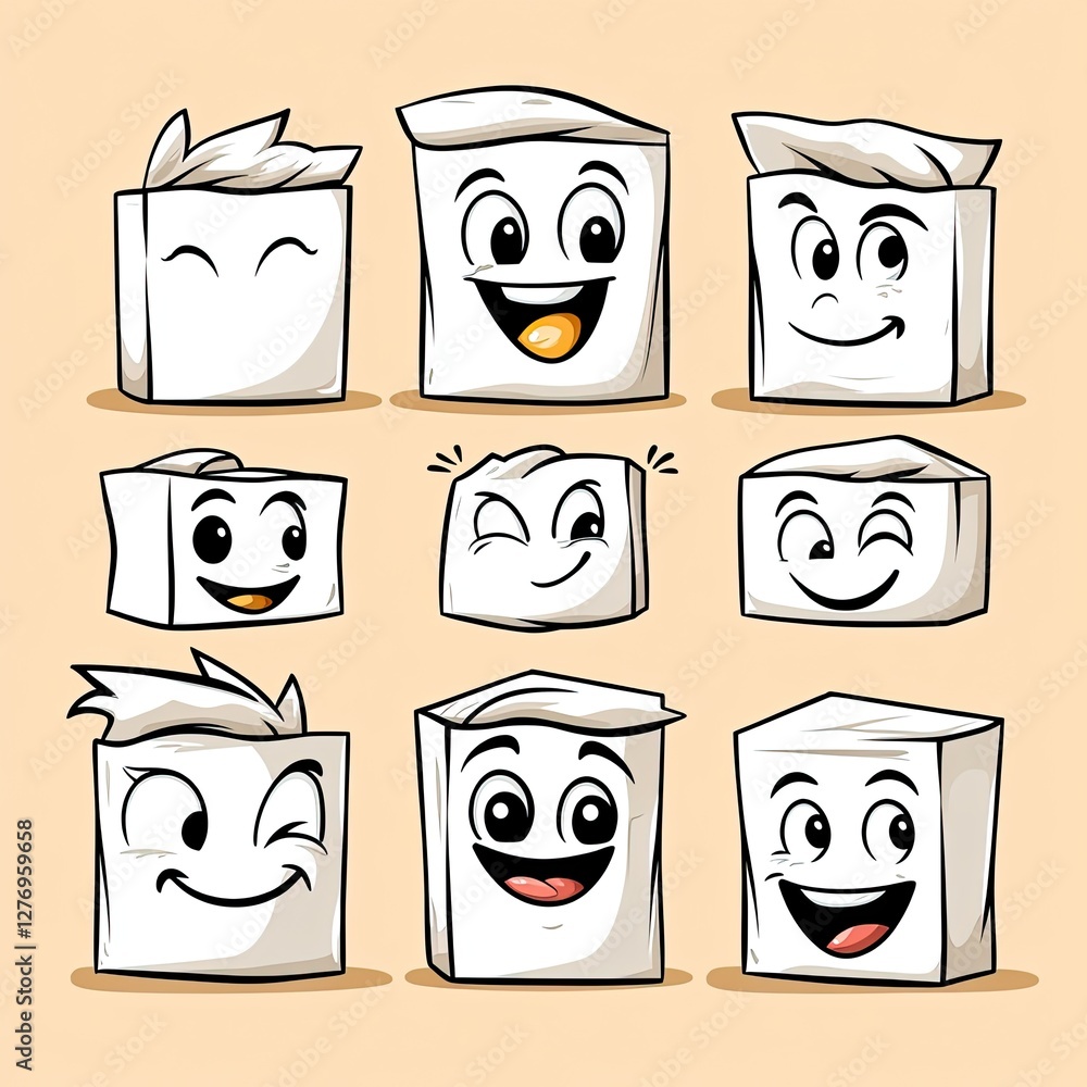 Cartoon characters with facial expressions conveying emotions. Cute ...