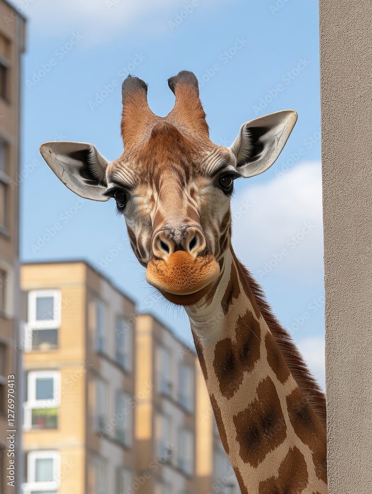 Giraffe Peeking Around Corner - A curious giraffe playfully peeks ...