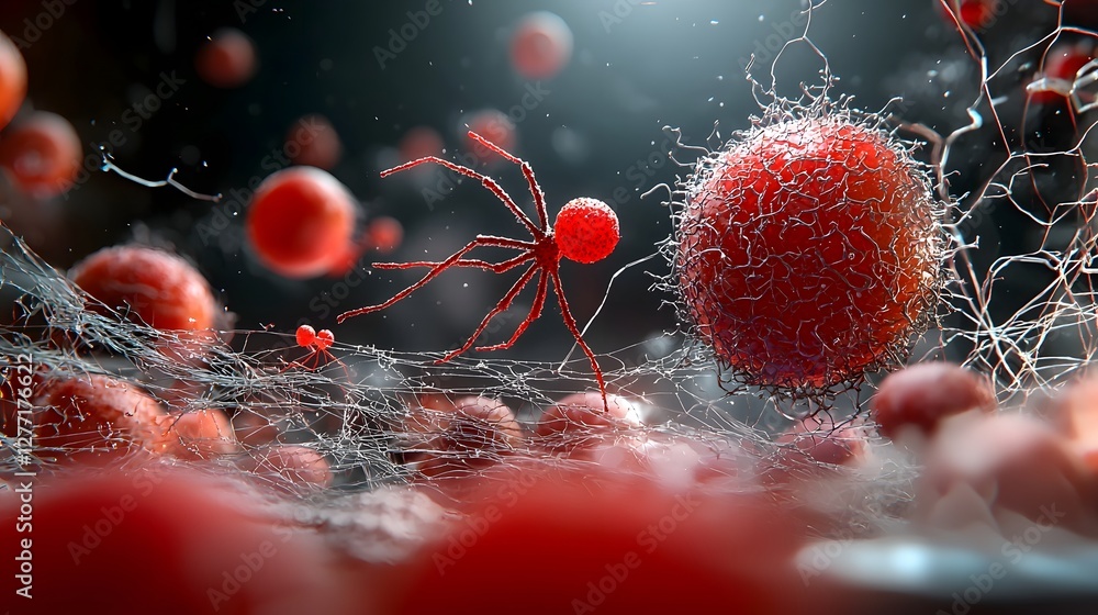 A highly detailed 3D digital render showcasing the microscopic view of ...
