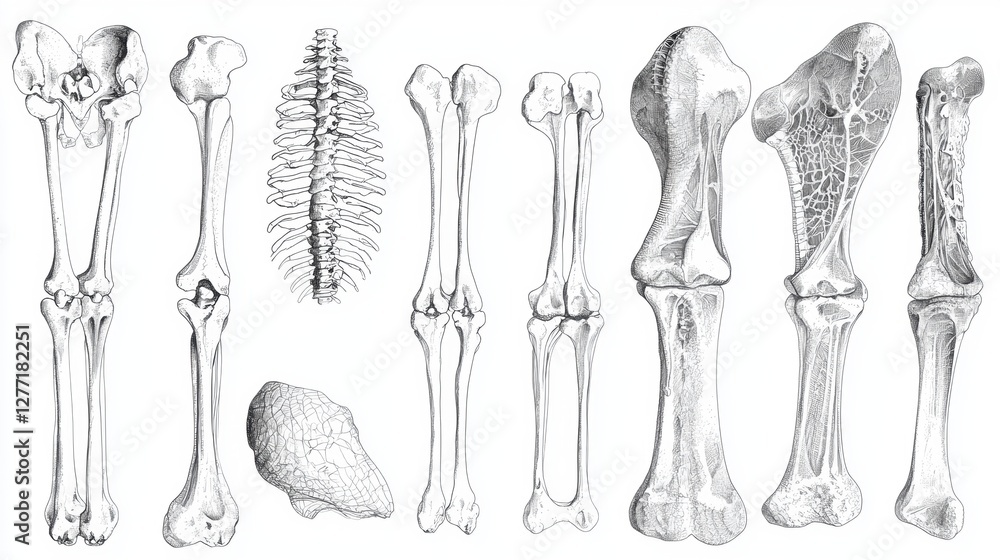 Collection of six different views of the bones of the human body. the ...