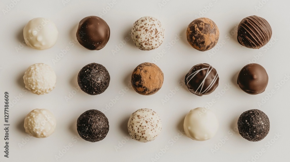 Collection of nine different types of chocolates arranged in a grid ...
