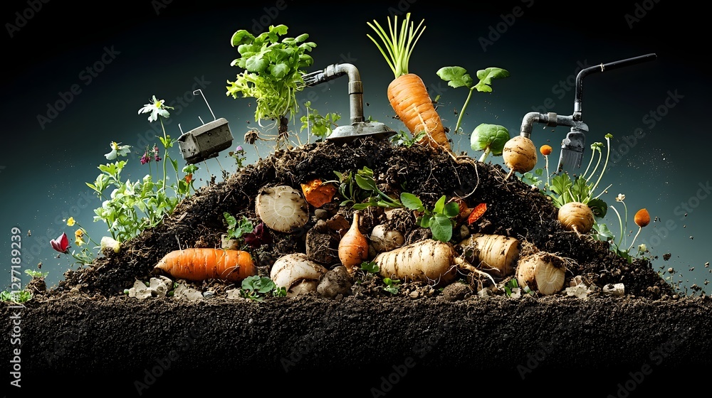 Cross section view of a healthy nutrient rich compost soil environment ...