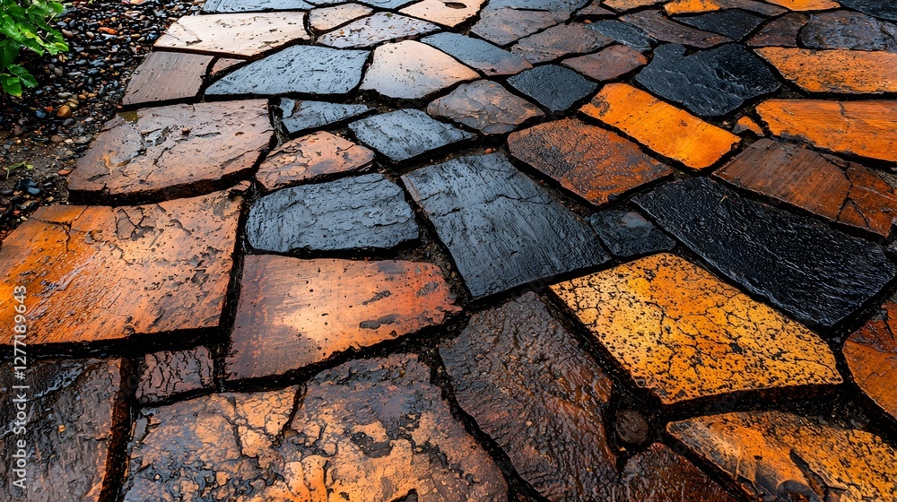 Decorative concrete pavement with intricate stamped patterns featuring ...