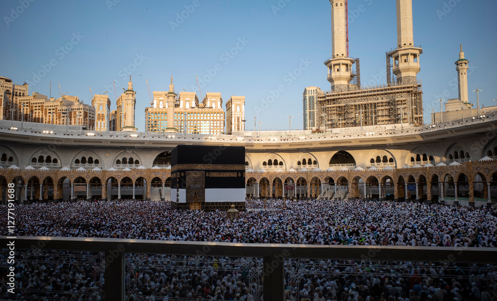 The Kaaba in the morning, where Hajj and Umrah pilgrims perform Thawaf ...