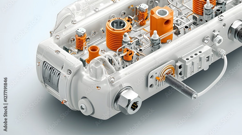 Detailed cutaway view of an electrical junction box exposing the ...