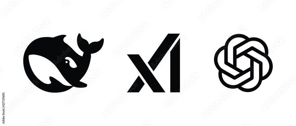 Grok AI logo, DeepSeek AI, and ChatGPT icon, cutting-edge artificial ...