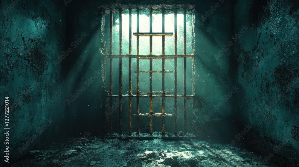 Dramatic Abandoned Prison Cell with Chiaroscuro Lighting and Textures ...