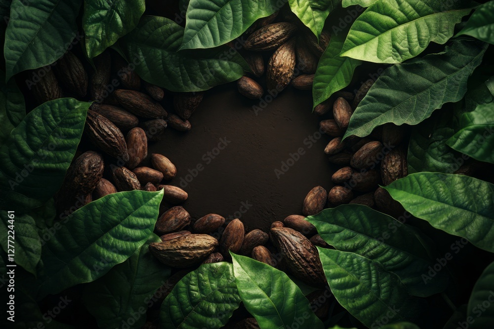 Lush Cacao Beans Leaves A Dark Chocolate Background for Your Designs ...