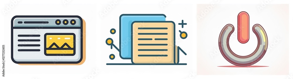 Browser window showing image content, documents with addition symbol ...