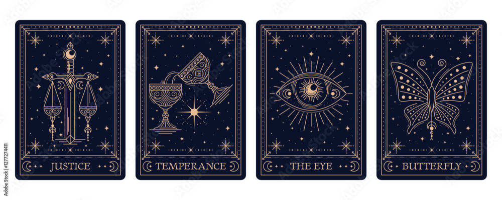 Tarot cards with esoteric and magic occult or mystic symbols in frames ...