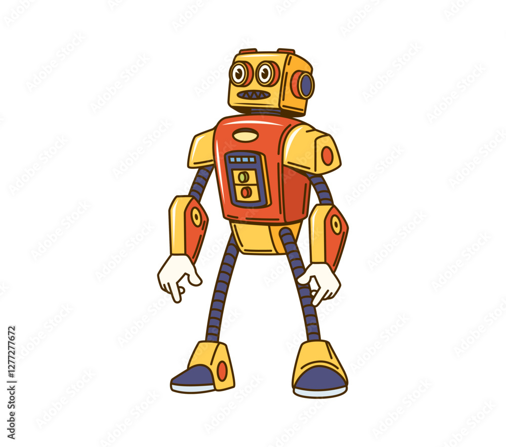 Cartoon retro robot, groovy character or transformer droid with comic ...
