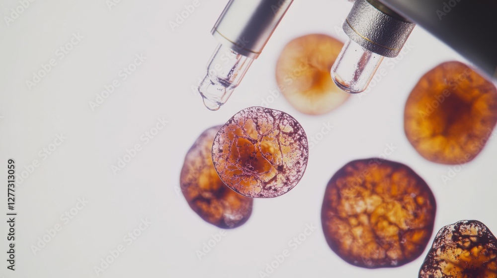 Aging cells observed under a microscope in a clean research lab ...