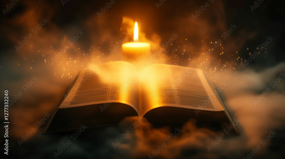 t The Holy Bible Open to Psalms with Praying Hands and Candle Glow ...
