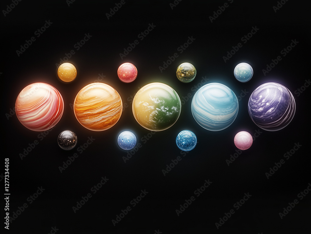 Pure black background featuring 10 planet logos, each in a different ...