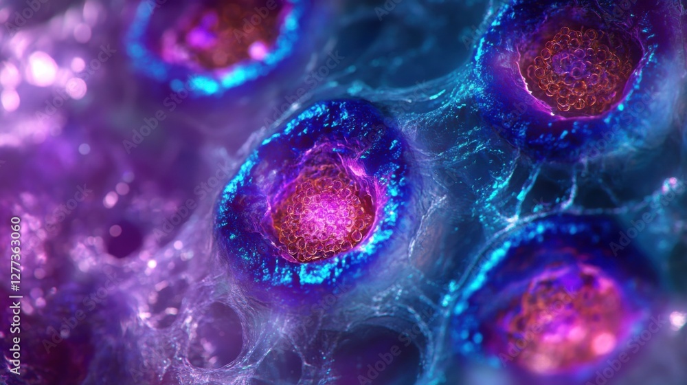 Aging cells under the microscope in a research lab. Featuring ...