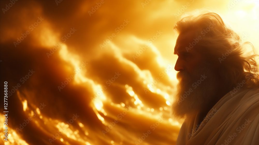 Biblical Scene of Moses Parting the Red Sea with Divine Light ...