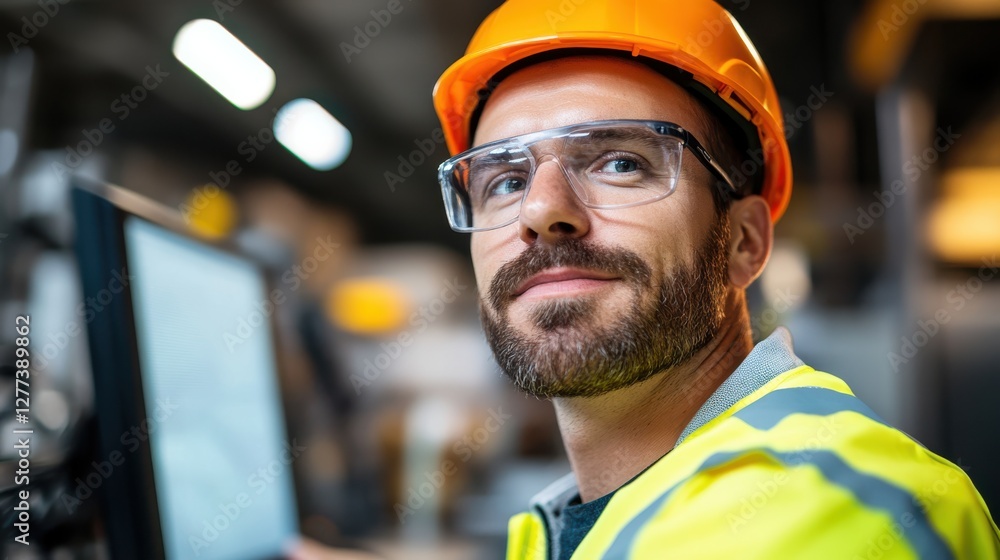 Electrical engineer collaborates in factory control room on safety ...