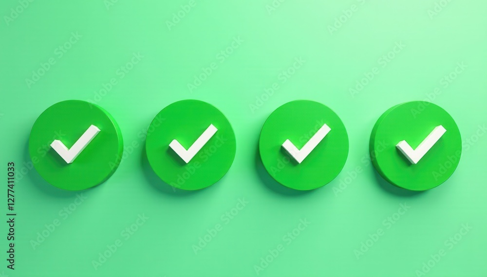 Four white checkmarks pulse on green circles; stages of completion ...