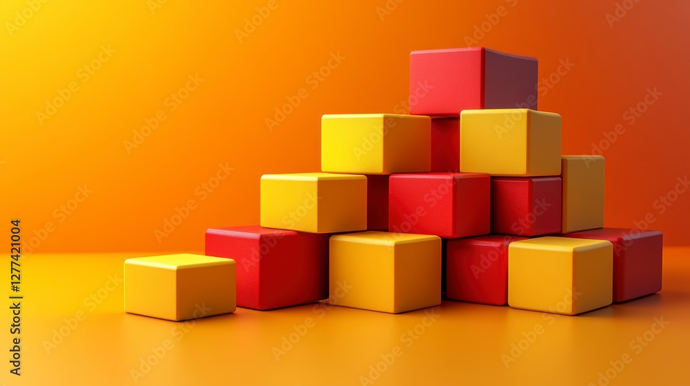 Colorful arrangement of red and yellow building blocks forming a ...