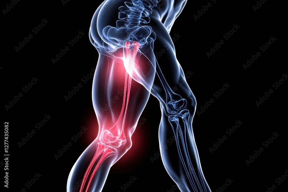 Clean Anatomical Depiction of the Lower Body, with a Glowing Red Line ...