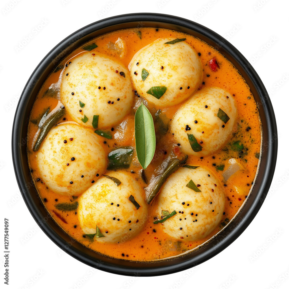 top view of indian food idli sambar in a bowl isolated on transparent ...