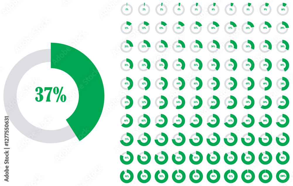 Circular percentage diagrams set collection from 1 to 100 percent ...
