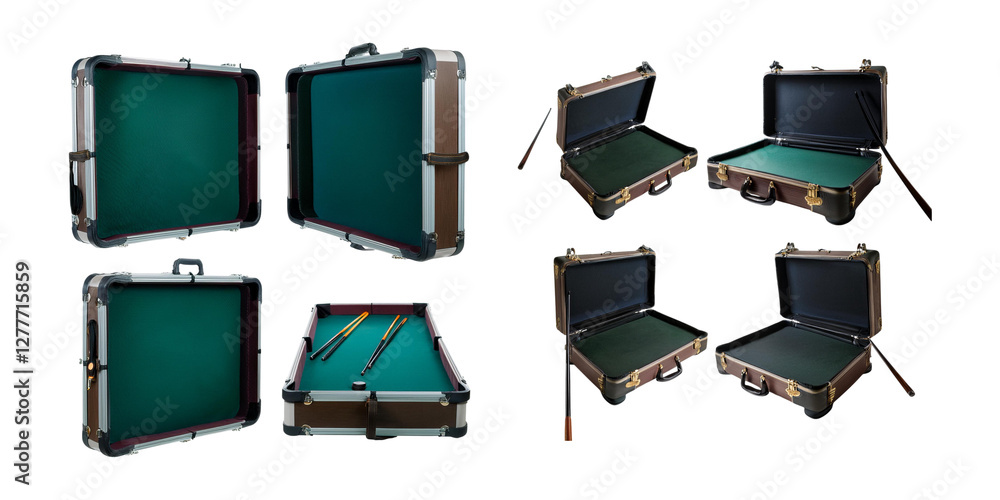 Vintage Billiard Cases Open and Closed with Green Felt Interior Stock ...