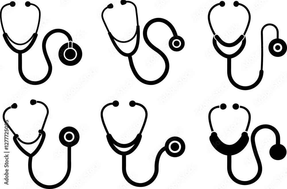 Stethoscopes silhouettes. Medical tools, stethoscope different shapes ...