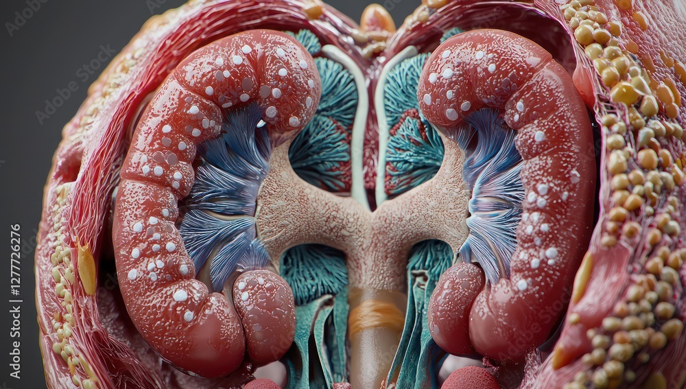 Kidney cross-section, renal architecture, medical analysis, function ...