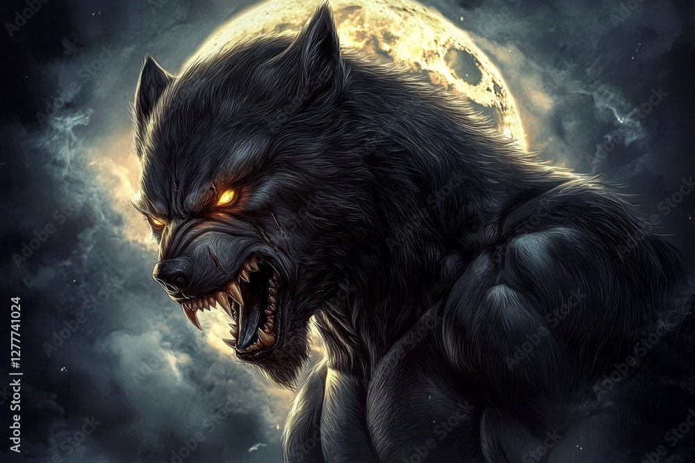 Frightening werewolf character art displayed in a digital format. Stock ...