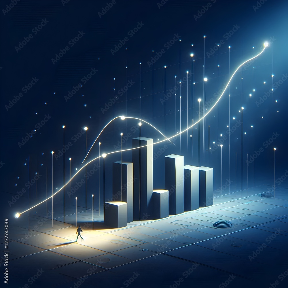 growth chart with glowing bar graphs rising against a dark, slightly ...