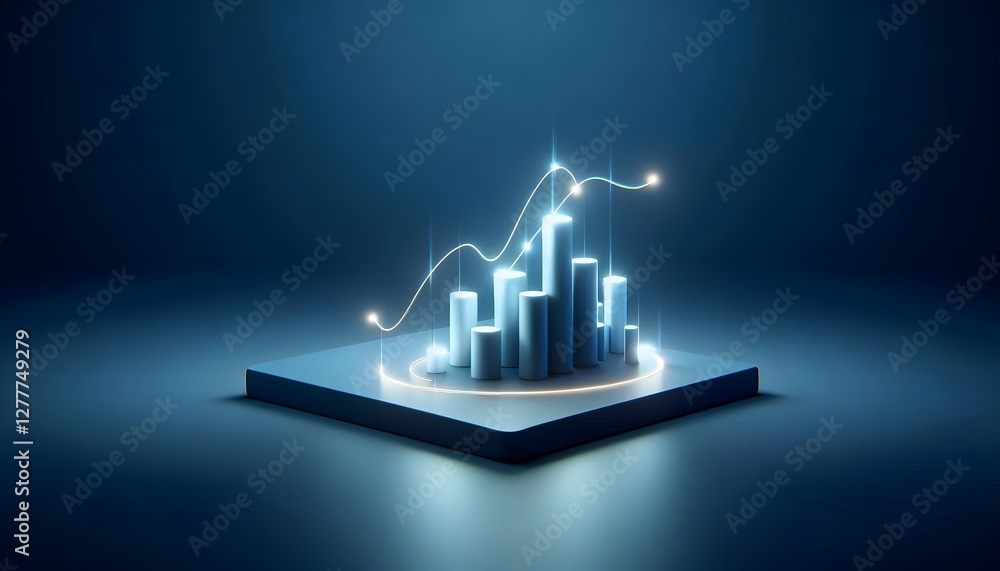 growth chart with glowing bar graphs rising against a dark, slightly ...
