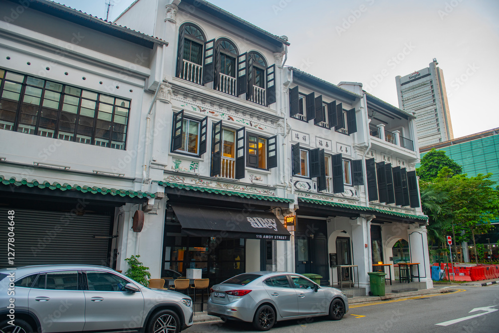 Chinatown historic commercial building on Amoy Street at Cross Street ...