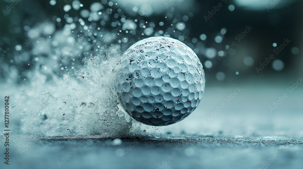 Frozen Impact: A golf ball, crystallized with frost, collides ...