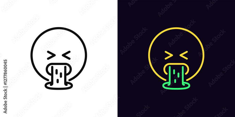 Outline vomiting emoji icon, with editable stroke. Spew emoji, disgust ...