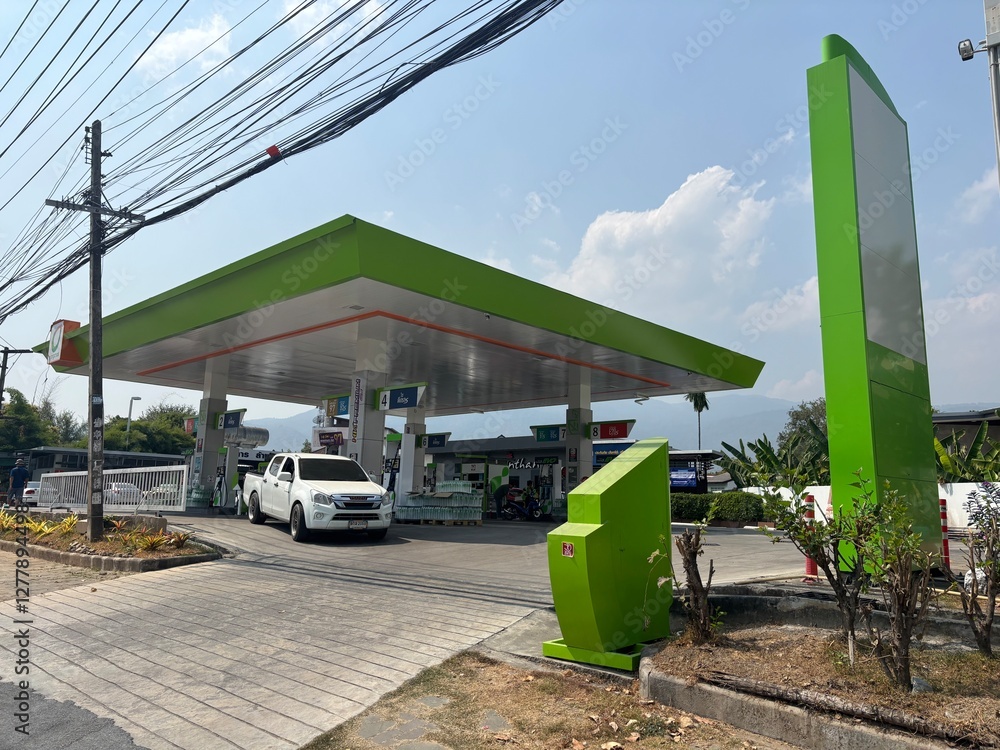 Chiangmai, Thailand-February 1, 2025 : Bangchak major oil service ...