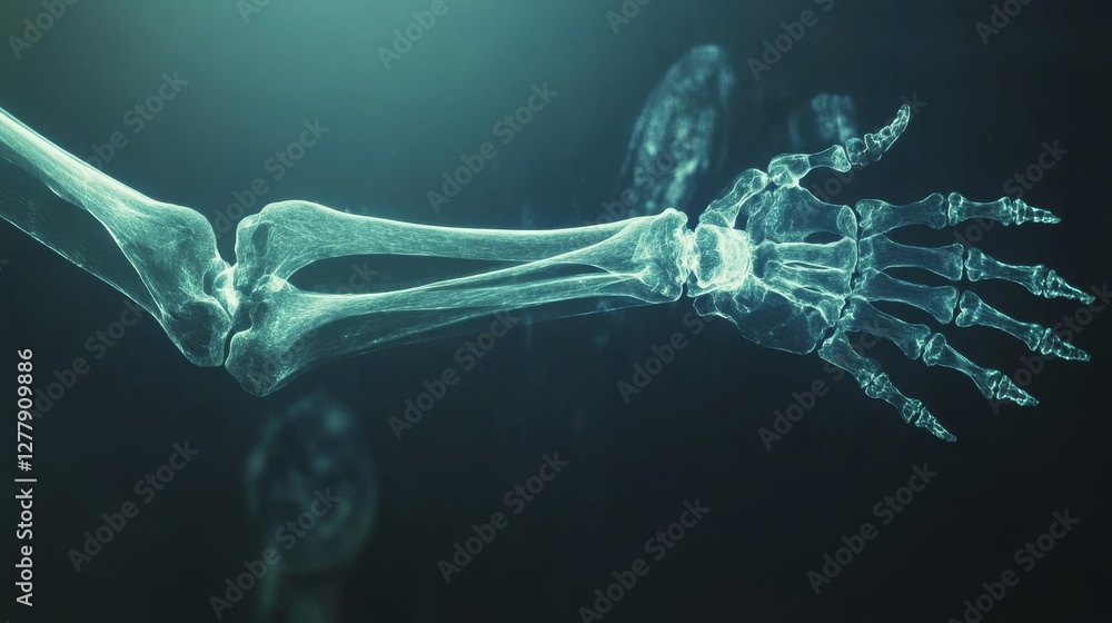 An X-ray image of a human arm, showing the humerus, radius, and ulna ...