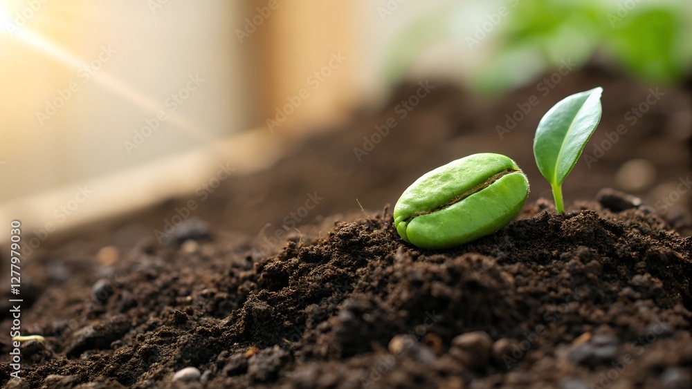 From Seed to Sustainability: A single green coffee bean sprouts ...