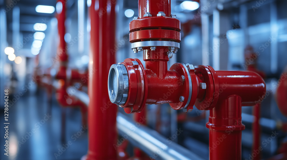 Red fire suppression pipes in industrial setting, showcasing elegant ...