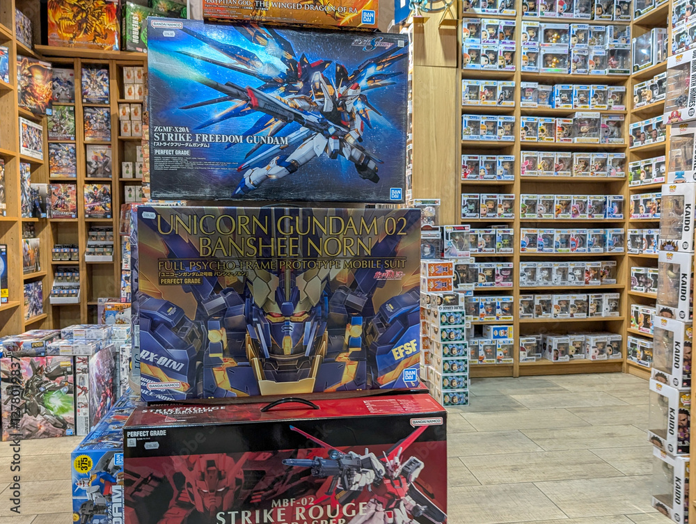 France, Lyon 04 February 2025 : Model kits and figurines displayed in a ...