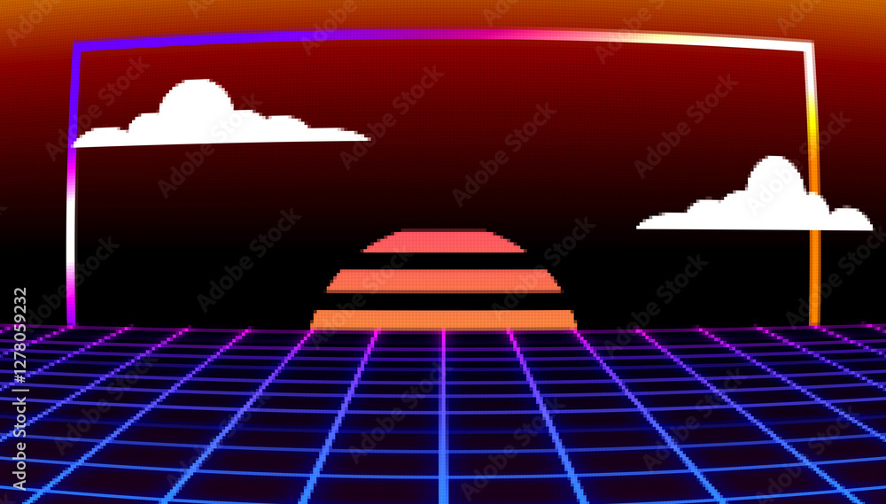 80s - 90s Retro Sci-Fi Background, pixel art 8 bit game style. surface ...