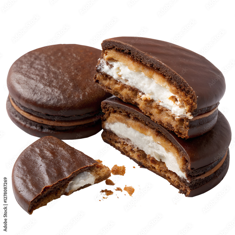 Choco Pie (Korean marshmallow-filled snack) broken open to show filling ...