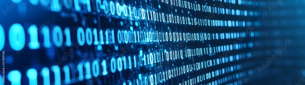 Flowing Binary Data in Blue Digital Matrix Technology Background ...