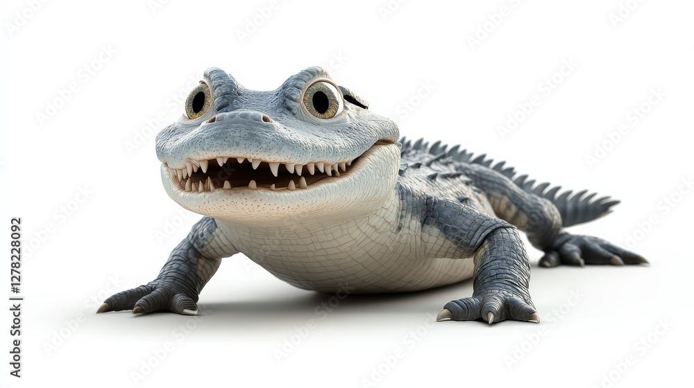 A striking 3D render captures a crocodile's fierce gaze, with a slanted ...