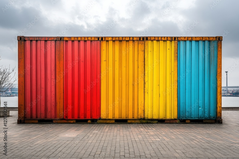 Colorful Shipping Container Installation at Urban Waterfront: A Vibrant ...