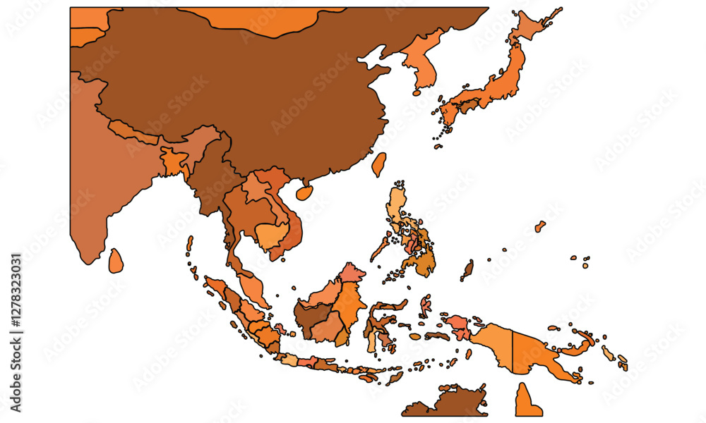 Stock-Vektorgrafik „Regions of Asia. Political map with single ...