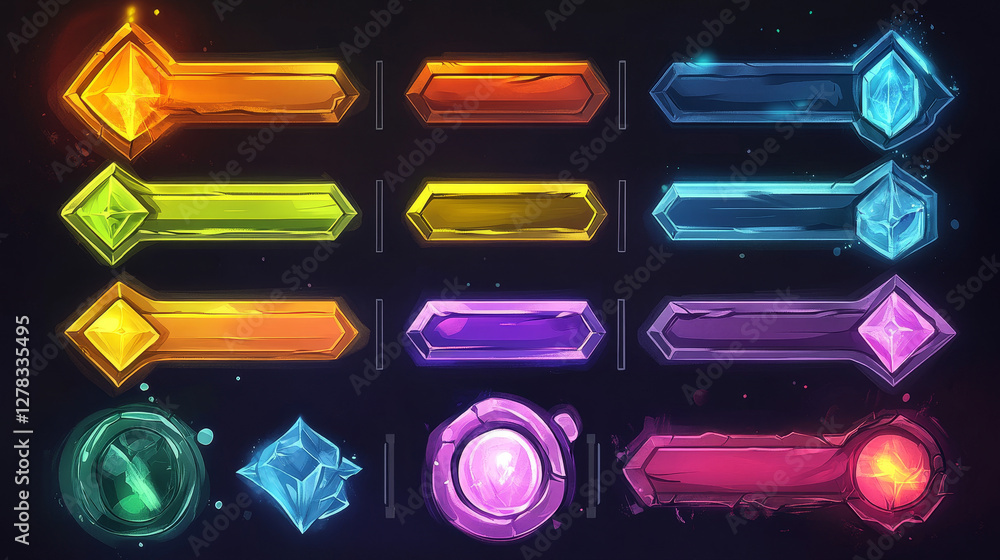 Ilustración de Stock Game progress bars, cartoon vector process ui or ...