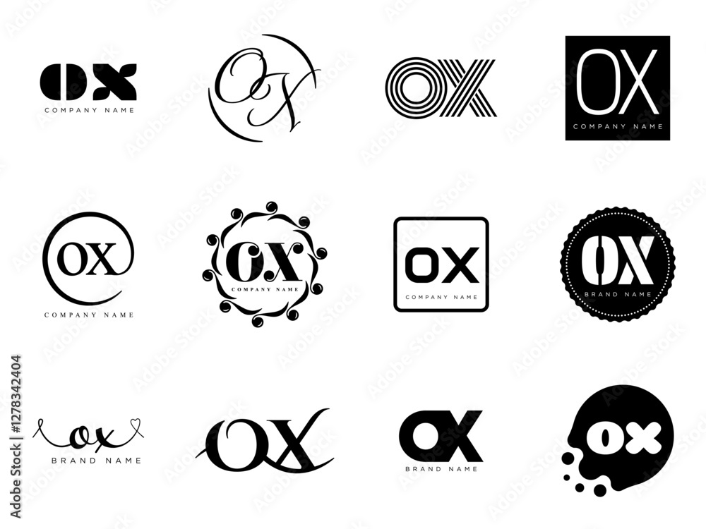 OX logo company template. Letter o and x logotype. Set different ...