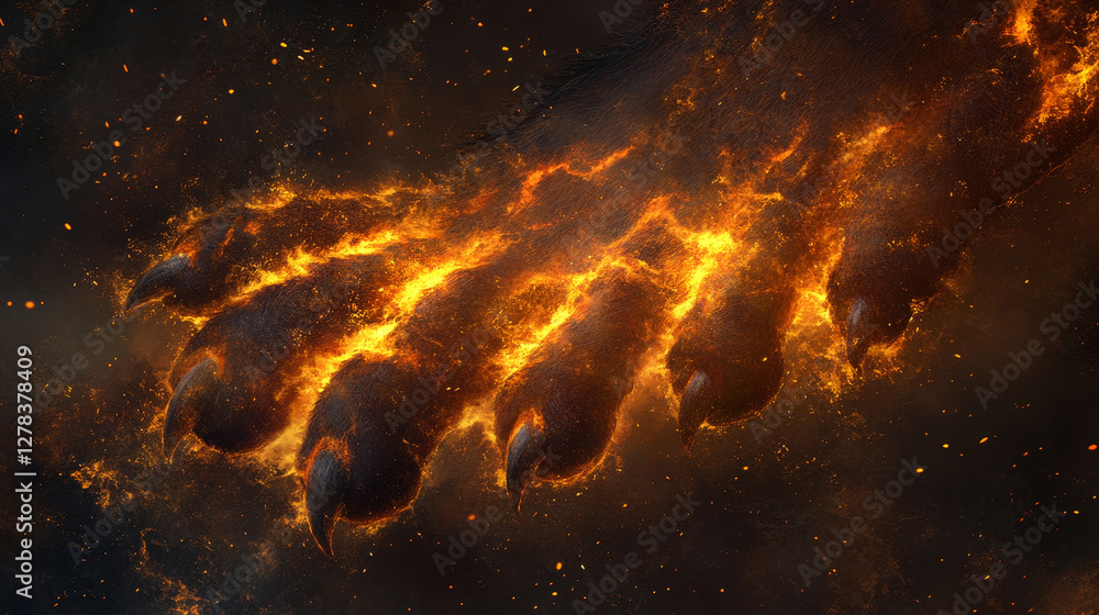 Sparkling monster claw mark scratches, red glowing wild animal traces ...