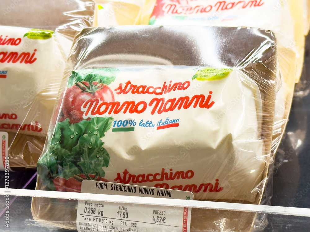 Stracchino nonno nanni cheese packaging in grocery store display Stock ...